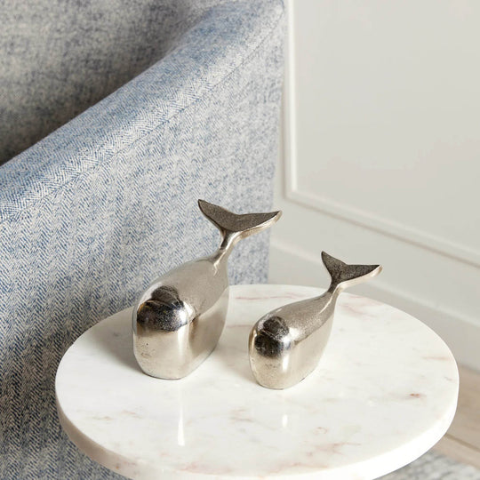 Silver Whale Sculptures, Set Of 2 – Delamere Design