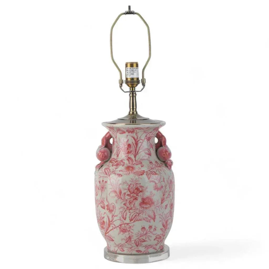 Elegant Pink Porcelain Table Lamp with Brass Details