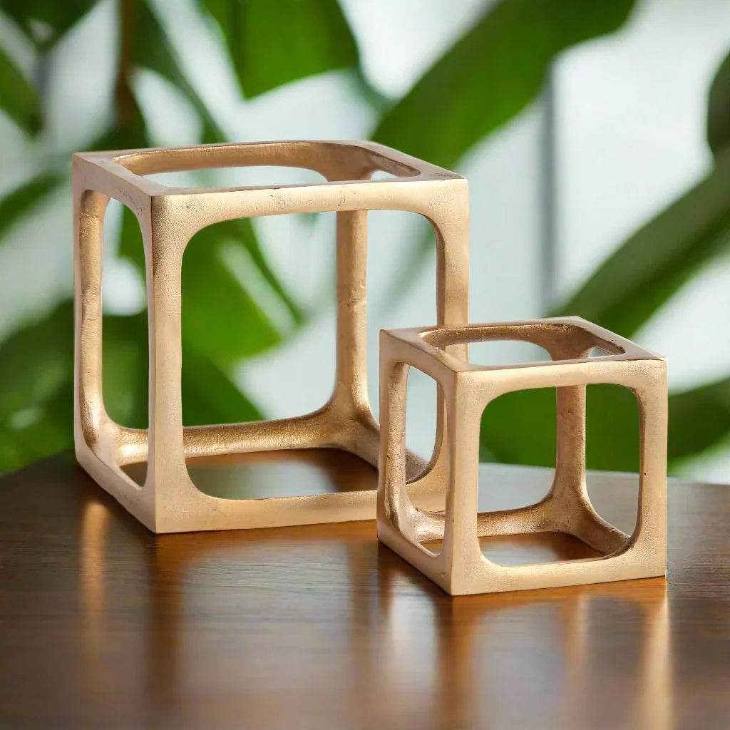 Gold Cubist Sculptures - Modern Cast Aluminum Dã©Cor