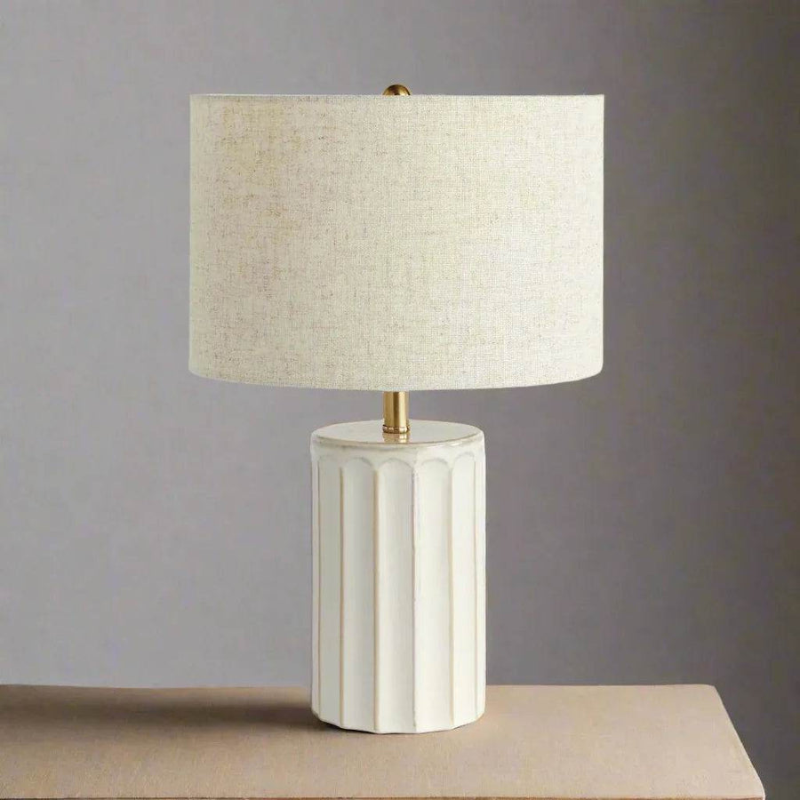 Ribbed Ceramic Lamp with Linen Shade, 60W – Delamere Design