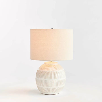 Modern White Ceramic Table Lamp with Hatch Mark Design | Delamere Design