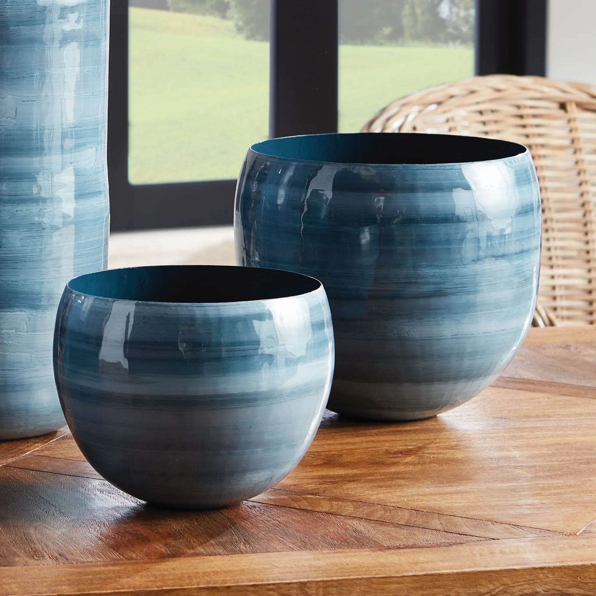 Blue Gray Iron Cachepots - Set of 2 – Delamere Design
